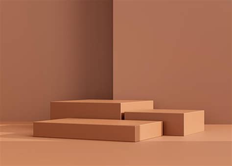제품 배치를 위한 밝은 그림자 배경 3d 그림 빈 디스플레이 장면 프레젠테이션이 있는 갈색 연단 제품 디스플레이 스탠드 무료 사진