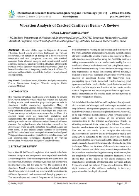 Pdf Vibration Analysis Of Cracked Cantilever Beam A Review