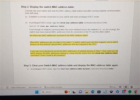 solved tep 2 display the switch mac address table