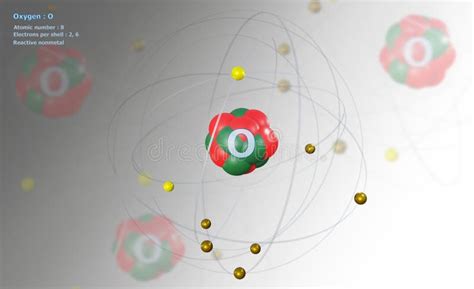 Atom Of Oxygen With Detailed Core And 8 Electrons On White With Atoms
