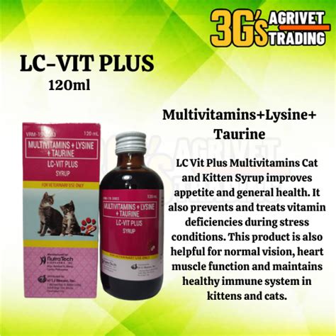 3G AGRIVET LC VIT PLUS SYRUP 120ML Multivitamins Lysine Taurine Vitamins For CATS LC VIT