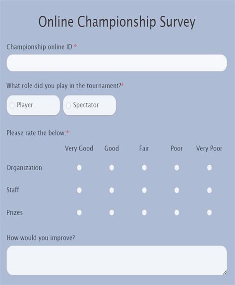 Free Online Championship Survey Template FormBuilder