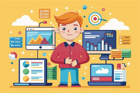 A Young Boy Stands Confidently Between Multiple Computer Screens