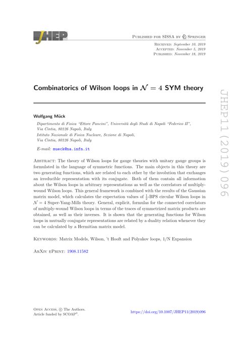 Pdf Combinatorics Of Wilson Loops In N Mathcal N 4 Sym Theory