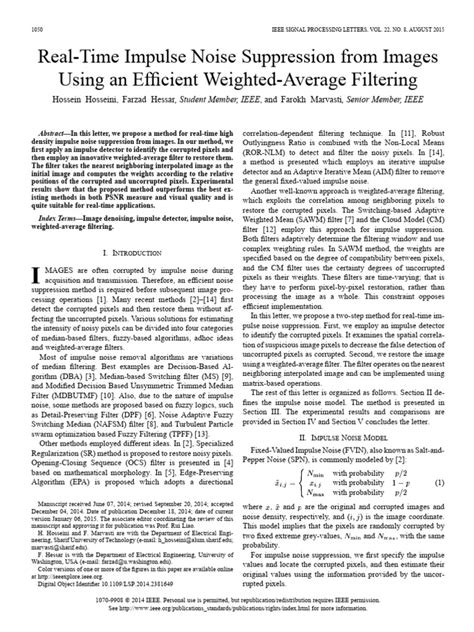 real time impulse noise suppression from images using an efficient weighted average filtering
