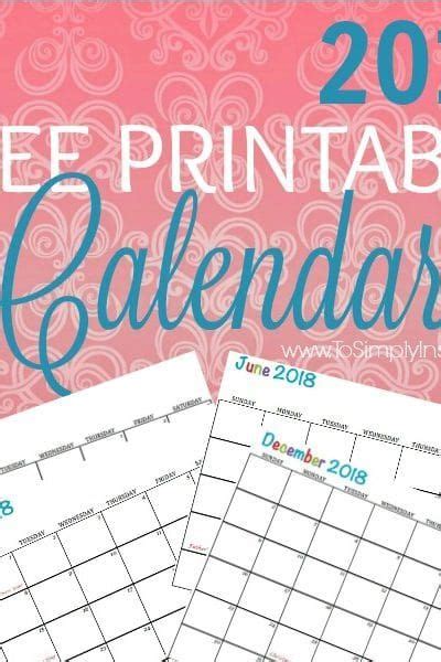 Free Printable 2018 Calendars