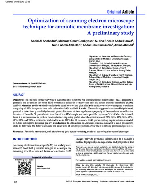 Pdf Optimization Of Scanning Electron Microscope Technique For