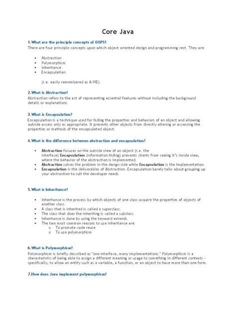 Core Java What Are The Principle Concepts Of Oops Pdf Method Computer Programming