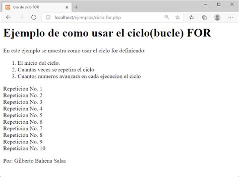 Ejemplo De Ciclo FOR En PHP Ejemplo De Ciclo FOR En PHP