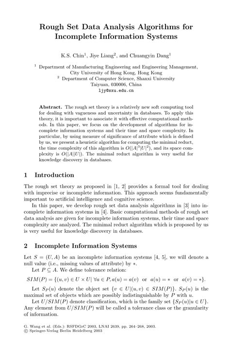 Pdf Rough Set Data Analysis Algorithms For Incomplete Information Systems