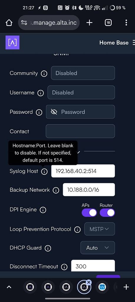 Enabledisable For Syslog Feature Requests Alta Labs