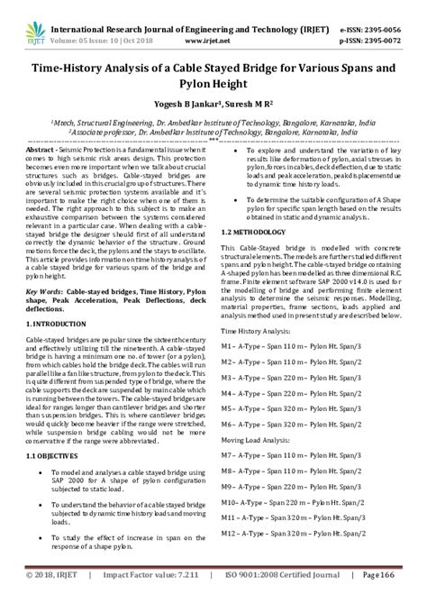 Pdf Irjet Time History Analysis Of A Cable Stayed Bridge For Various Spans And Pylon Height