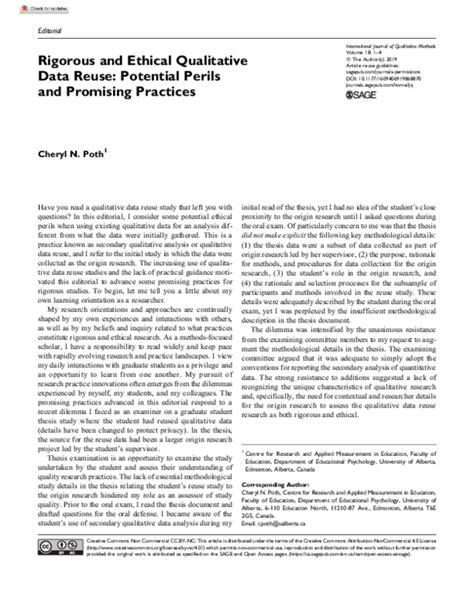 Pdf Rigorous And Ethical Qualitative Data Reuse Potential Perils And Promising Practices