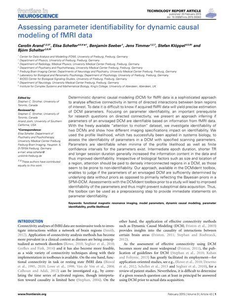 Pdf Assessing Parameter Identifiability For Dynamic Causal Modelling Of Fmri Data