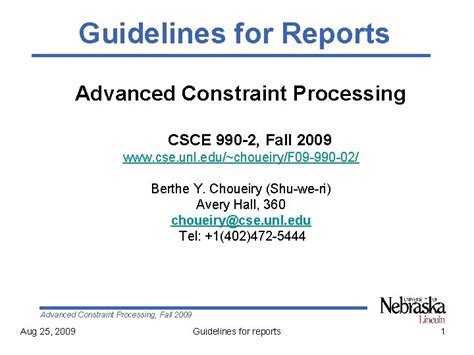 Guidelines For Reports Advanced Constraint Processing Csce 990