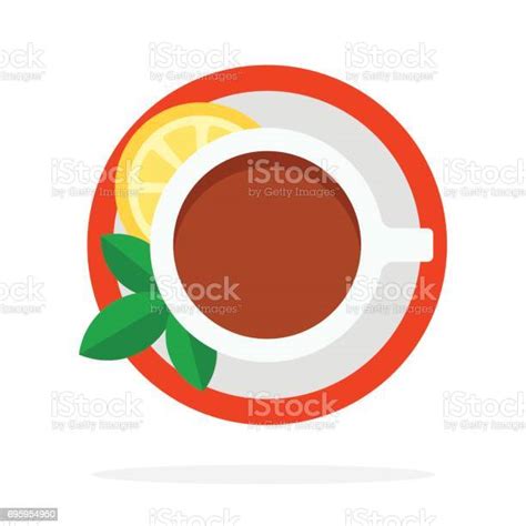 민트와 레몬 평면도와 블랙 티 흰색 배경에 고립 된 개체 평면 소재 디자인 벡터 0명에 대한 스톡 벡터 아트 및 기타 이미지