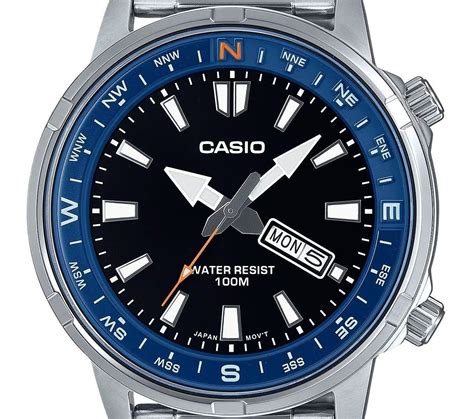 Casio Rotating Compass Ring Steel Black Dial Quartz Mtd130d 1a2v 100m