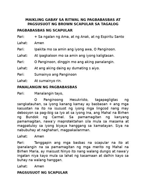 Maikling Gabay Sa Ritwal Ng Pagbabasbas At Pagsusuot Ng Brown Scapular