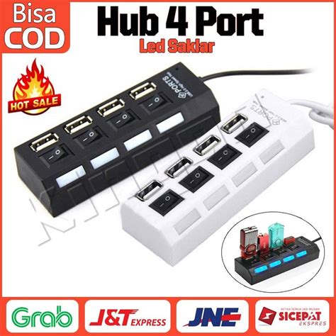 Jual Saklar Tombol ON OFF Lampu LED 4 Port USB HUB Swicth 4port Ports Sambungan Kabel Adaptor