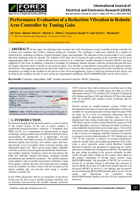 pdf performance evaluation of a reduction vibration in robotic arm