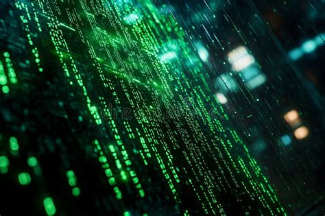 digital data streams with green coding patterns over a futuristic