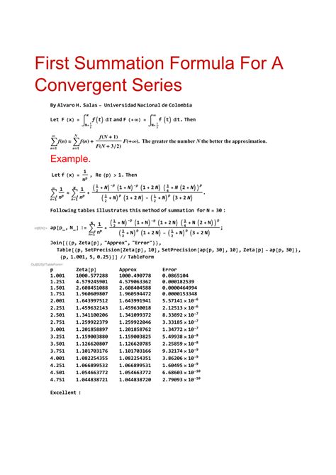 Pdf First Summation Formula For A Convergent Series