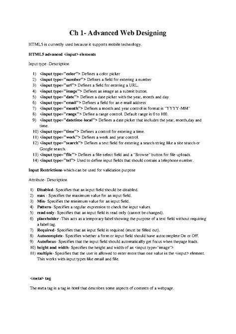 ch1 notes ch 1 advanced web designing html5 is currently used