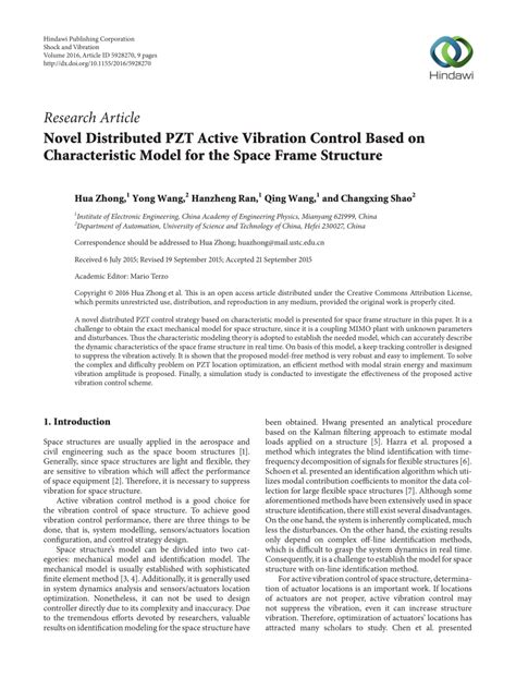 Pdf Novel Distributed Pzt Active Vibration Control Based On Characteristic Model For The Space