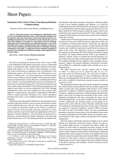 Pdf Estimation Of The Center Of Mass From Humanoid Robots To Human