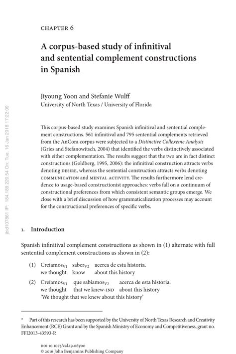 Pdf A Corpus Based Study Of Infinitival And Sentential Complement