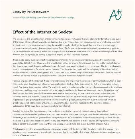 Effect Of The Internet On Society