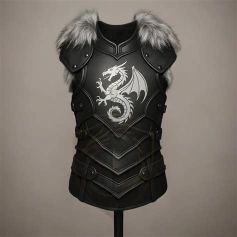 Medieval Black Leather Dragon Chest Armor With Fur Shoulders Fantasy Larp Cosplay Costume