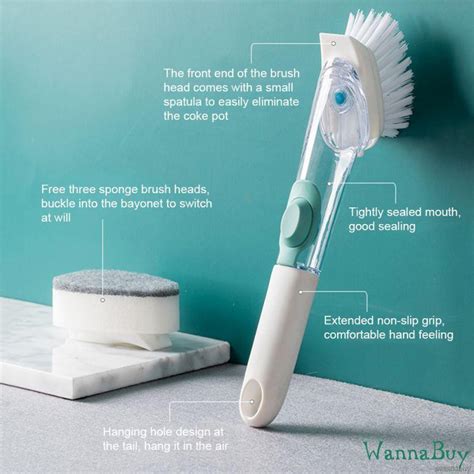 แปรงทําความสะอาด หม้อ กระทะ พร้อมช่องใส่น้ำยาล้างจาน 3 ชิ้น Wannabuy11 Th Thaipick