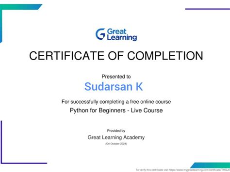 Python Learning Certification Greatlearning Programming Sudarsan K