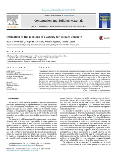 Estimation Of The Modulus Of Elasticity For Sprayed Concrete Pdf
