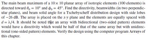 Solved The Main Beam Maximum Of A 10×10 Planar Array Of