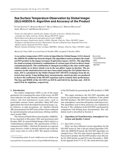 Pdf Sea Surface Temperature Observation By Global Imager Gliadeos Ii Algorithm And