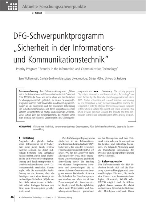 Pdf Dfg Schwerpunktprogramm Sicherheit In Der Informations Und Kommunikationstechnik