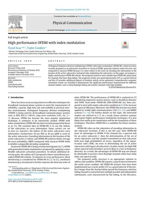 High Performance Ofdm With Index Modulation Pdf Pdf Orthogonal Frequency Division
