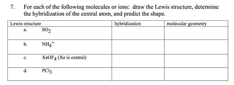 Solved For Each Of The Following Molecules Or Ions Draw The
