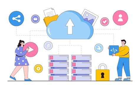 flat business technology file upload on cloud server storage concept