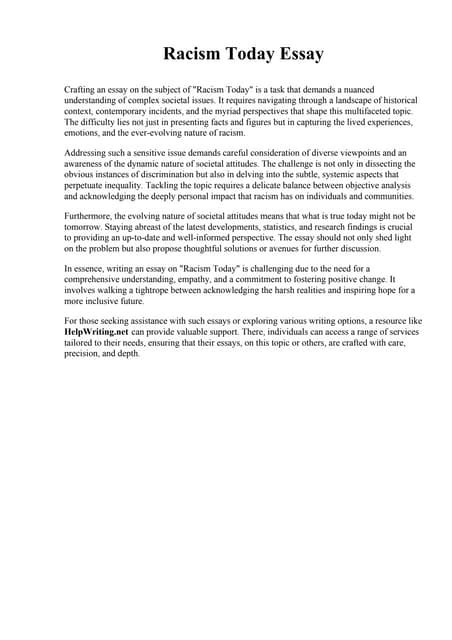 Racism Today Essaypdf