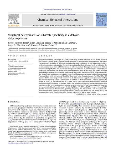 Pdf Structural Determinants Of Substrate Specificity In Aldehyde