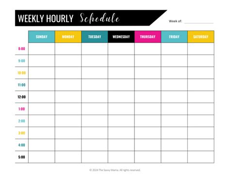 Printable Daily Hourly Schedule Template