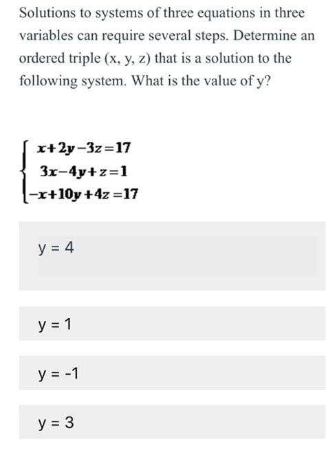 Solved Solutions To Systems Of Three Equations In Three Chegg Com