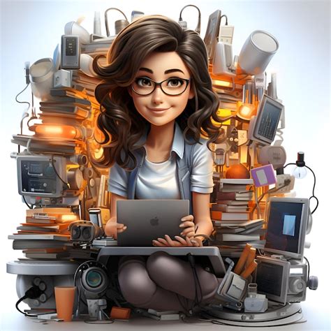 Premium Photo 3d Illustration Of A Cute Cartoon Girl With A Laptop Computer