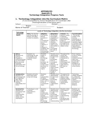The Technology Integration Matrix Table Of Teacher Descriptors Doc Template PdfFiller