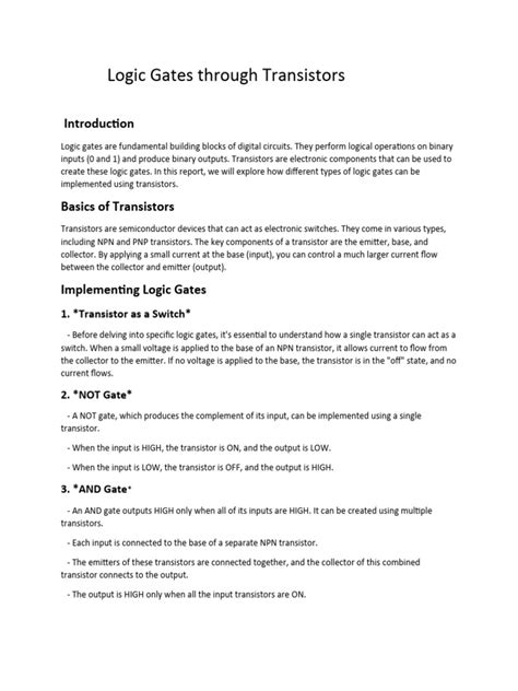 Logic Gates Through Transistors Pdf