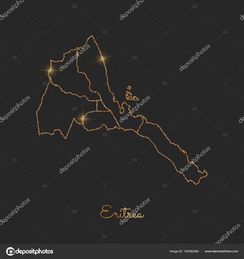 Eritrea Region Map Golden Glitter Outline With Sparkling Stars On Dark Background Detailed Map