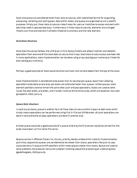 Discussion Assignment Unit 3 Stack And Queue Are Considered To Be